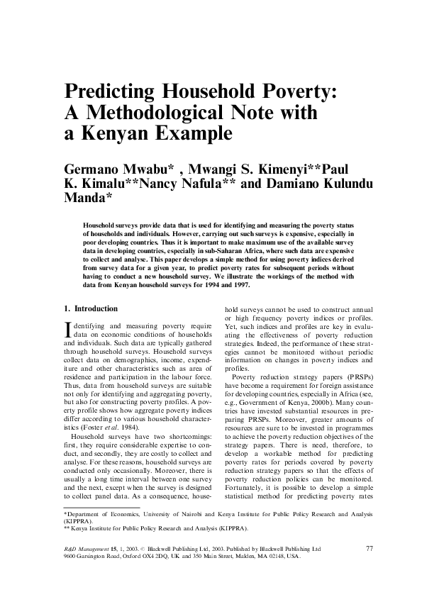 (PDF) Predicting Household Poverty: A Methodological Note with a Kenyan ...