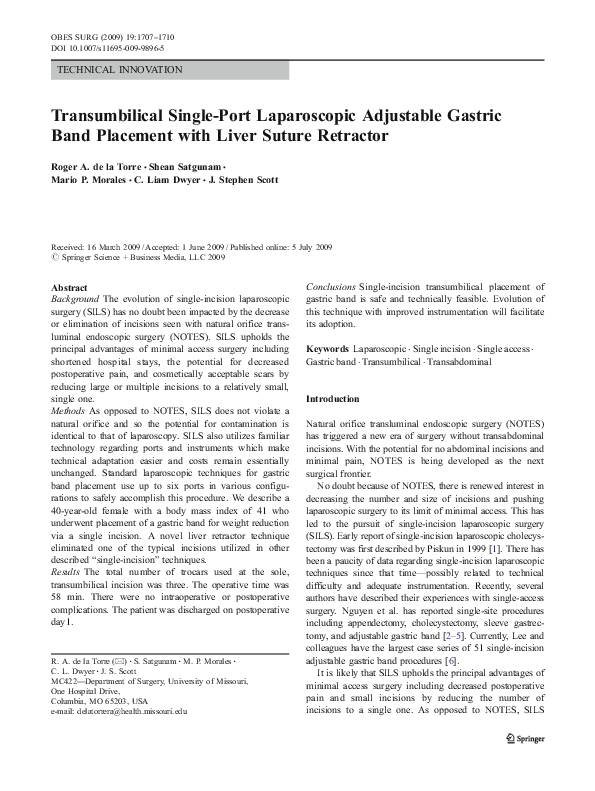 (PDF) Transumbilical Single-Port Laparoscopic Adjustable Gastric Band ...