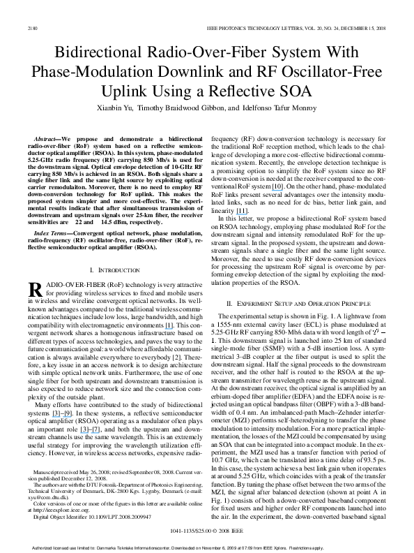 (PDF) Bidirectional Radio-Over-Fiber System With Phase-Modulation ...