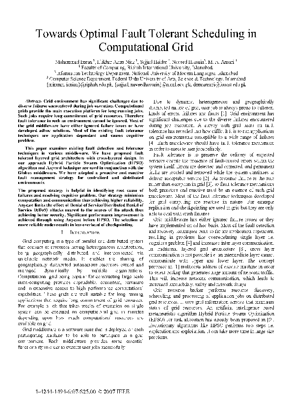 Pdf Towards Optimal Fault Tolerant Scheduling In Computational Grid