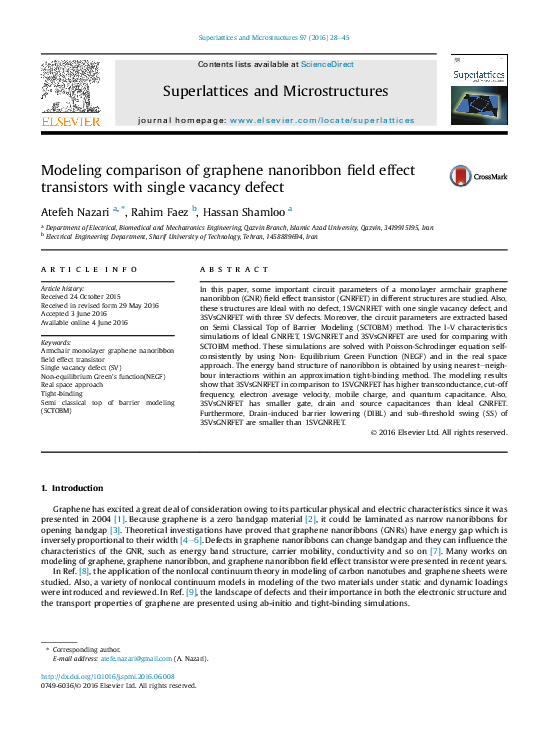 (PDF) Modeling comparison of graphene nanoribbon field effect ...