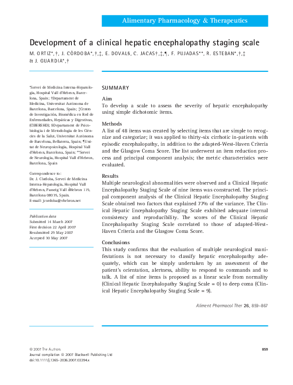 (PDF) Development of a clinical hepatic encephalopathy staging scale ...
