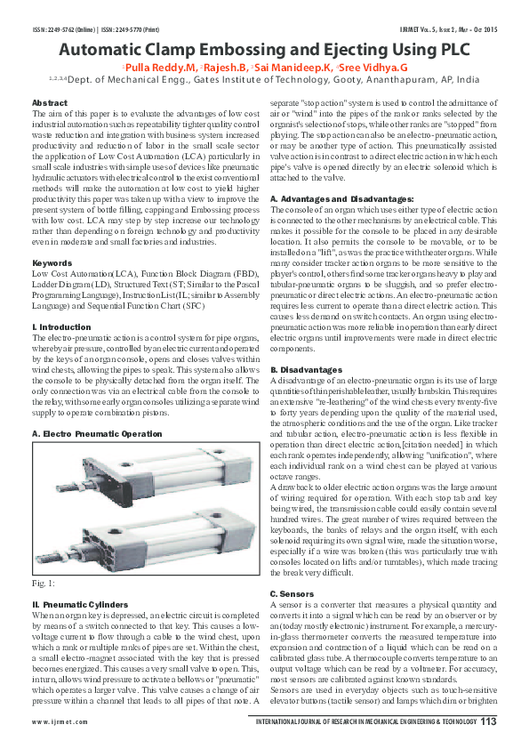 (PDF) Automatic Clamping, Embossing and Ejecting Using PLC
