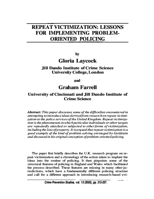 (PDF) Repeat victimization: lessons for implementing problem-oriented policing