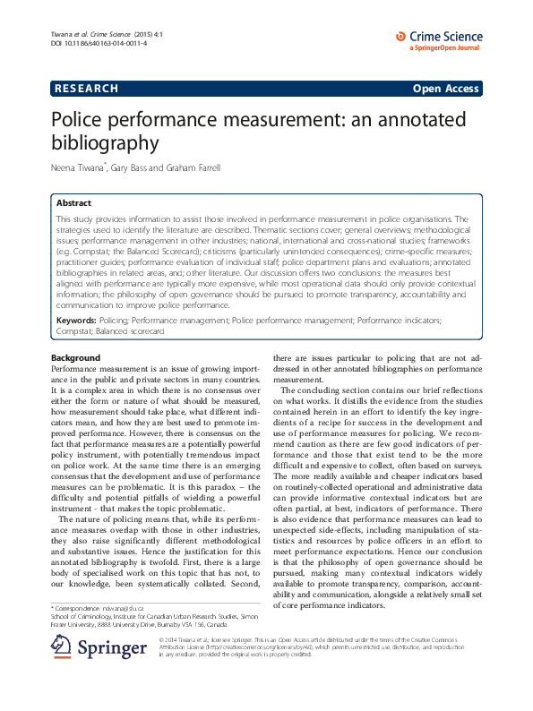 (PDF) Police performance measurement: an annotated bibliography