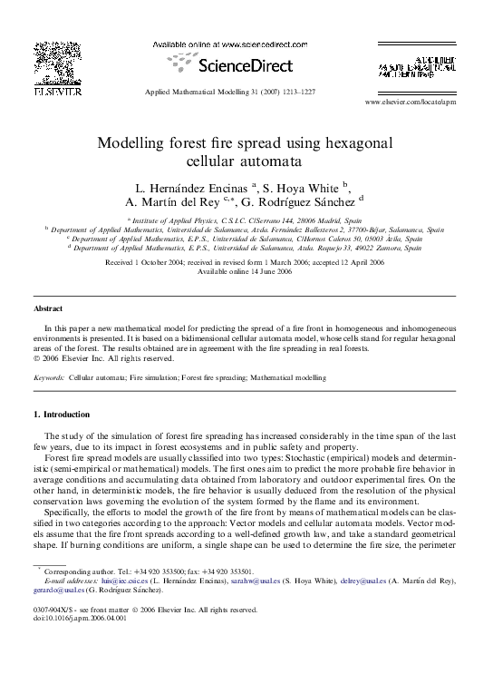 Pdf Modelling Forest Fire Spread Using Hexagonal Cellular Automata