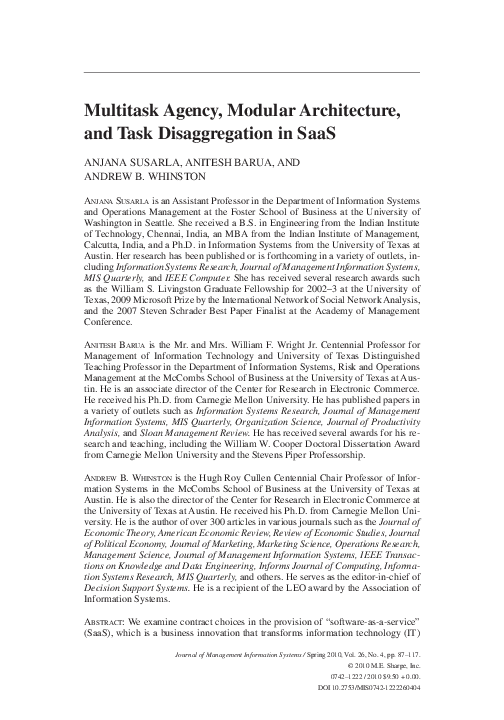 (PDF) Multitask Agency, Modular Architecture, and Task Disaggregation in SaaS
