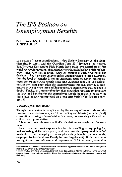 (PDF) The IFS position on unemployment benefits