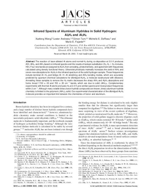 (PDF) Infrared Spectra of Aluminum Hydrides in Solid Hydrogen: Al2H4 ...
