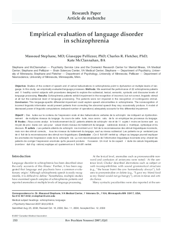 (PDF) 2007 Stephane et al. Empirical evaluation of language disorder in schizophrenia.pdf
