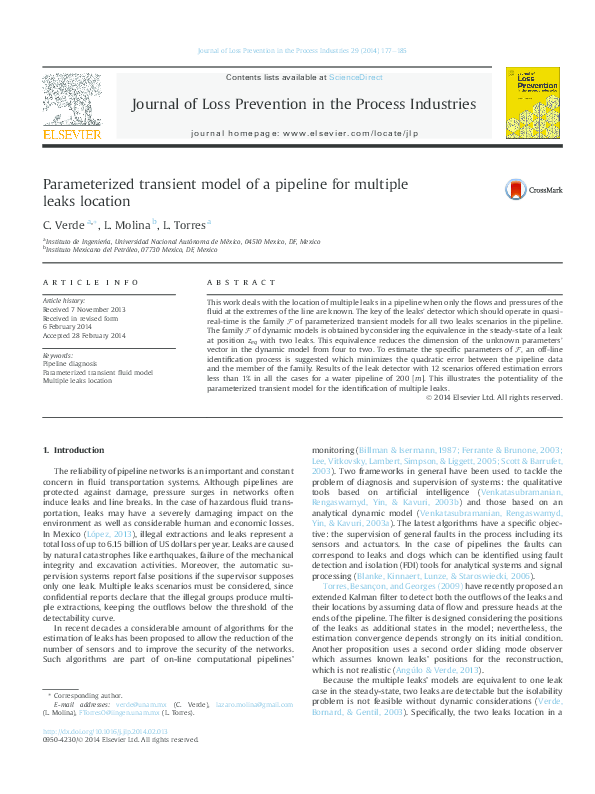 (PDF) Parameterized transient model of a pipeline for multiple leaks location