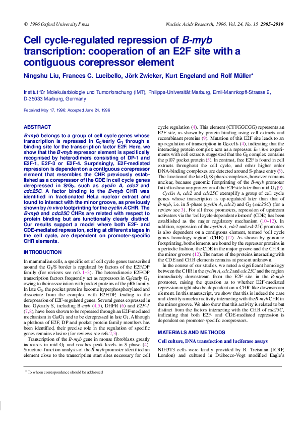 (PDF) Cell cycle-regulated repression of B-myb transcription ...