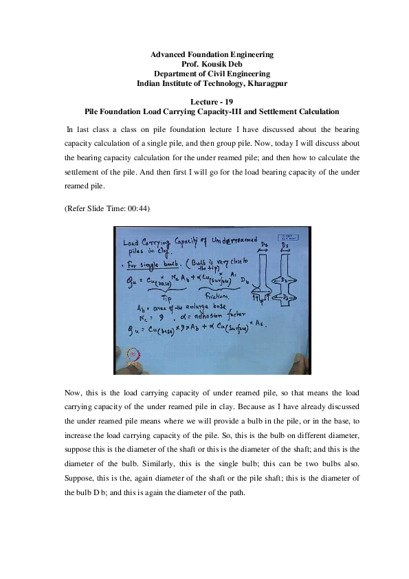 (PDF) Pile Foundation Load Carrying Capacity-III and Settlement Calculation