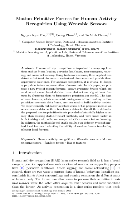 (PDF) Motion Primitive Forests for Human Activity Recognition Using Wearable Sensors