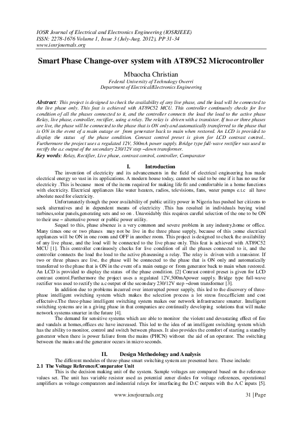 (PDF) Smart Phase Change-over system with AT89C52 Microcontroller