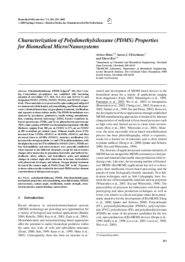 (PDF) Characterization of Polydimethylsiloxane (PDMS) Properties for ...