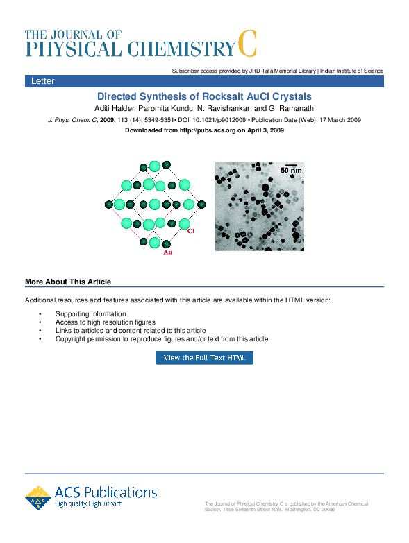 (PDF) Directed Synthesis of Rocksalt AuCl Crystals