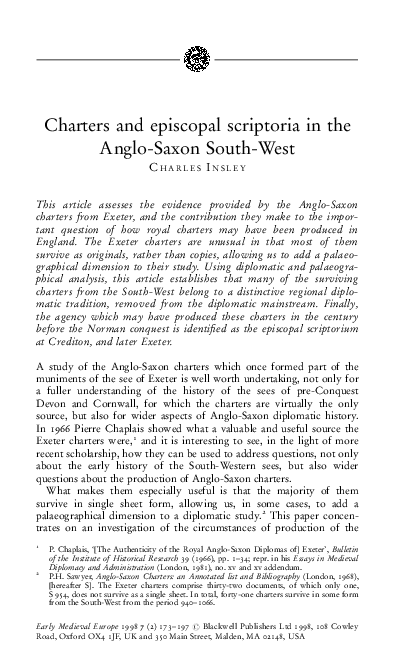 (PDF) Charters and episcopal scriptoria in the Anglo-Saxon South-West