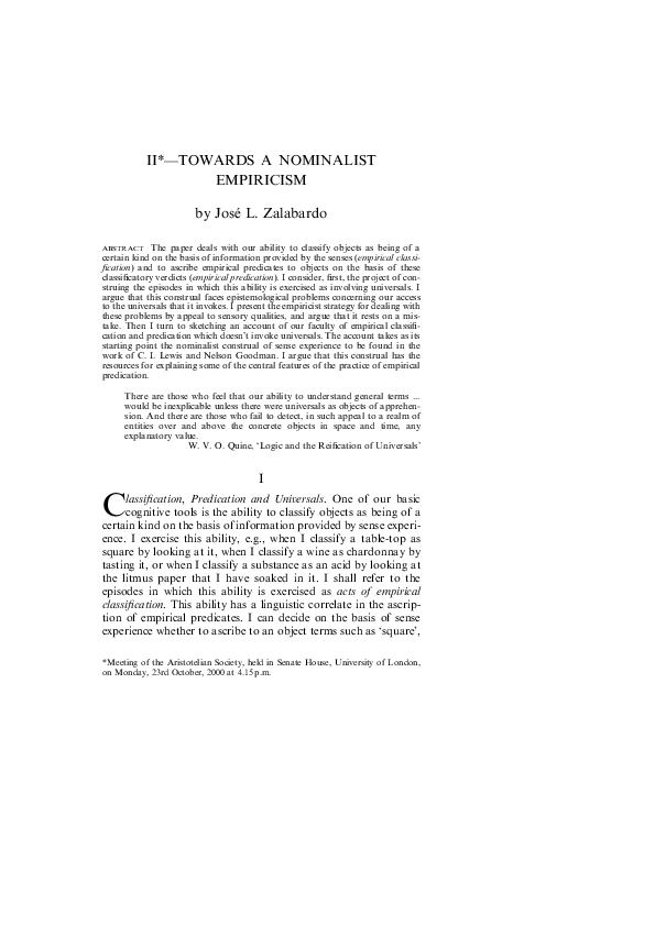 (PDF) Towards a Nominalist Empiricism