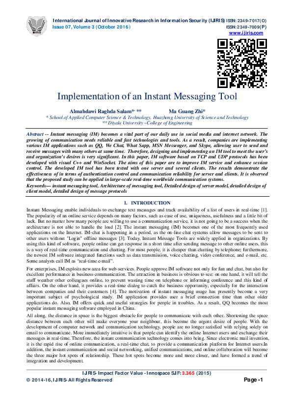 (PDF) Implementation of an Instant Messaging Tool