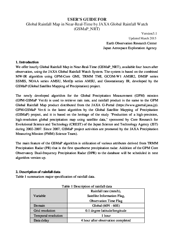 (PDF) USER'S GUIDE FOR Global Rainfall Map in Near-Real-Time by JAXA Global Rainfall Watch ...