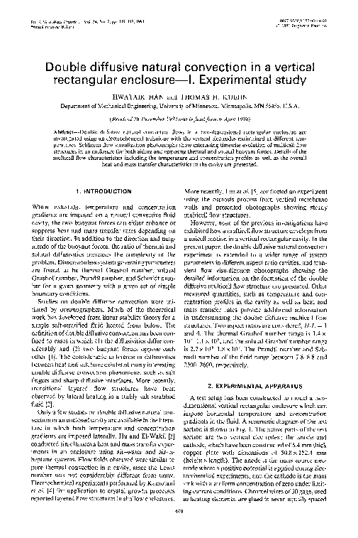 (PDF) Double diffusive natural convection in a vertical rectangular enclosure—I. Experimental study