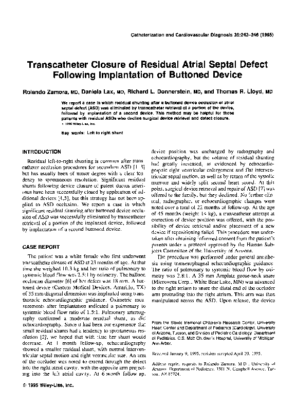 (PDF) Transcatheter closure of residual atrial septal defect following ...