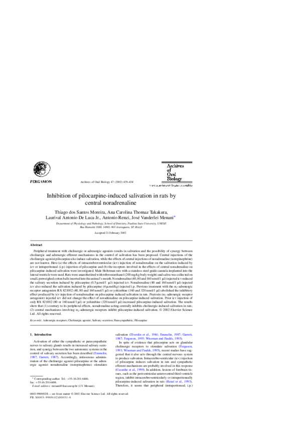 (PDF) Inhibition of pilocarpine-induced salivation in rats by central ...