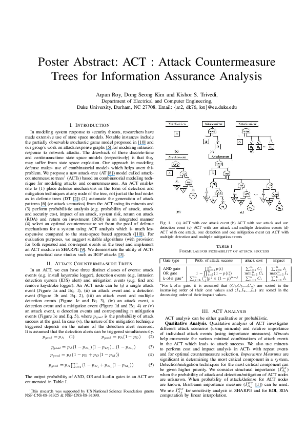 (PDF) ACT: Attack Countermeasure Trees for Information Assurance Analysis