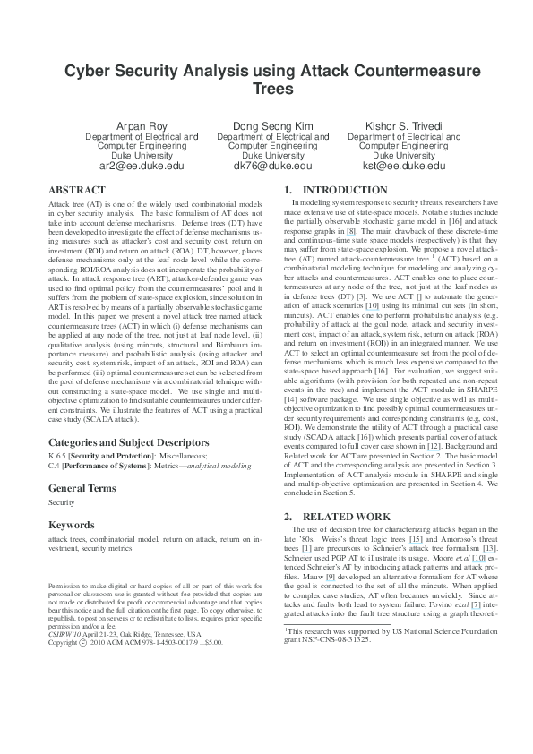 (PDF) Cyber security analysis using attack countermeasure trees