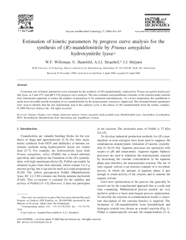 (PDF) Estimation of kinetic parameters by progress curve analysis for the synthesis of ( R ...
