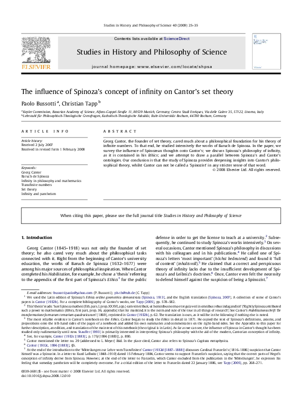 (PDF) A6: The influence of Spinoza’s concept of infinity on Cantor’s ...