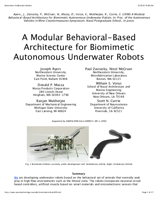 (PDF) A modular behavioral-based architecture for biomimetic autonomous underwater robots