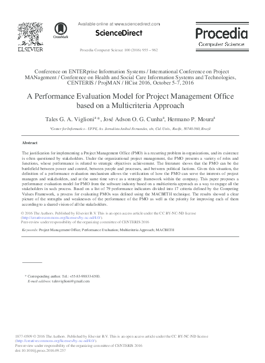 (PDF) A Performance Evaluation Model for Project Management Office ...