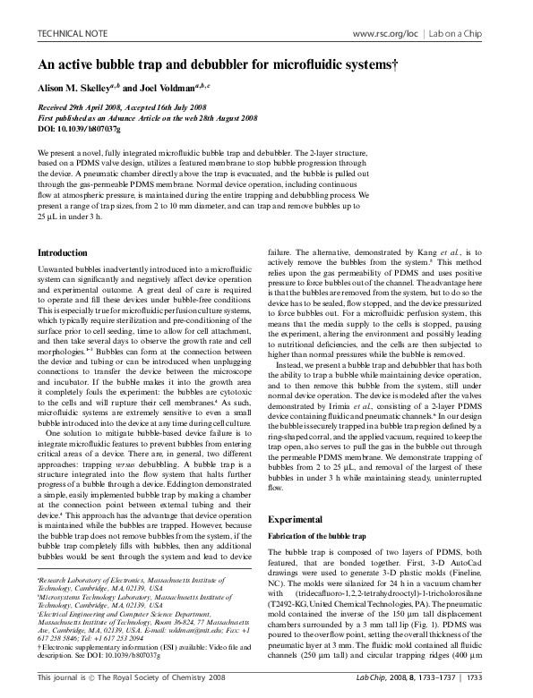 (PDF) An active bubble trap and debubbler for microfluidic systems ...