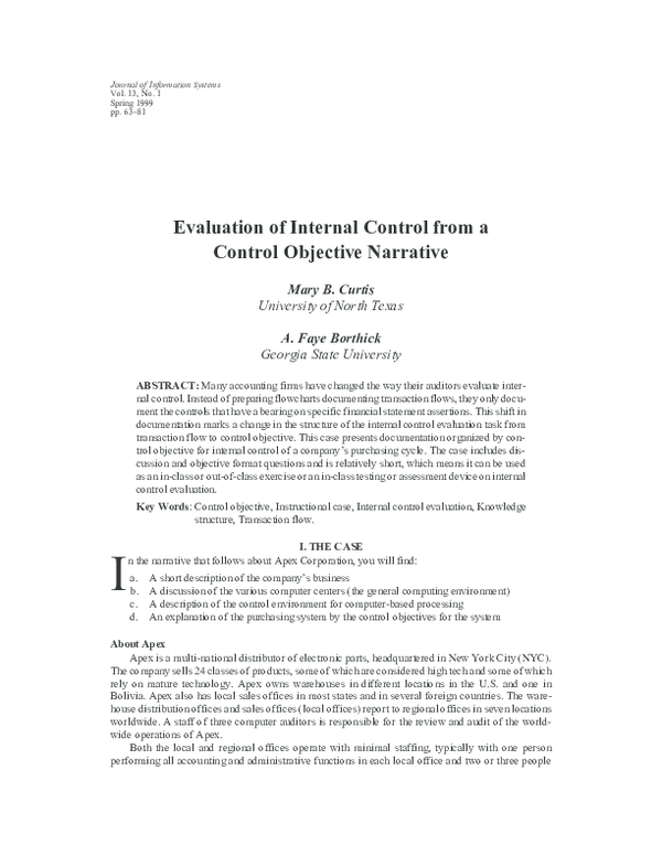 (PDF) Evaluation of Internal Control from a Control Objective Narrative