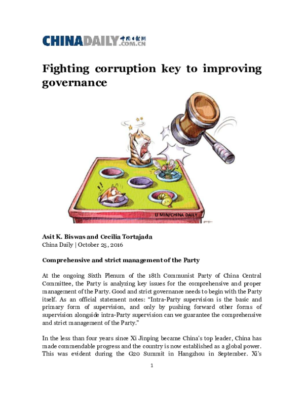 (PDF) Fighting corruption key to improving governance