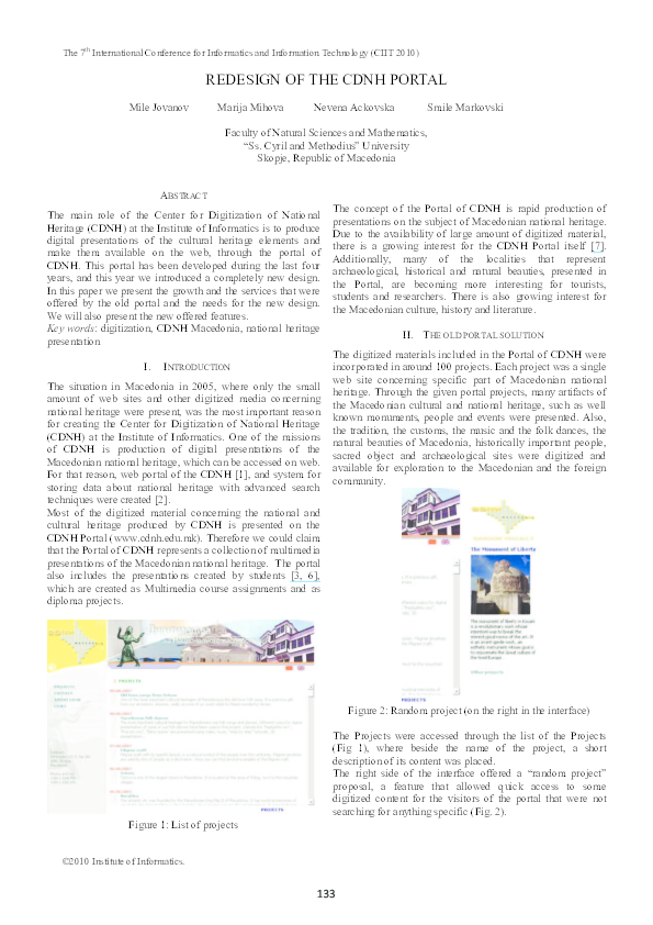 (PDF) Redesign of the CDNH portal