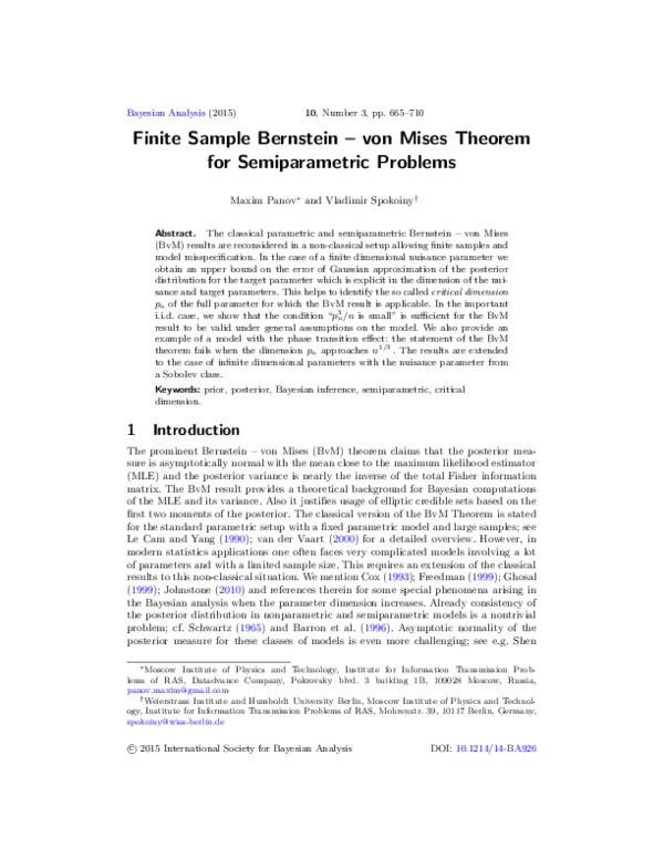Pdf Finite Sample Bernstein Von Mises Theorem For Semiparametric Problems