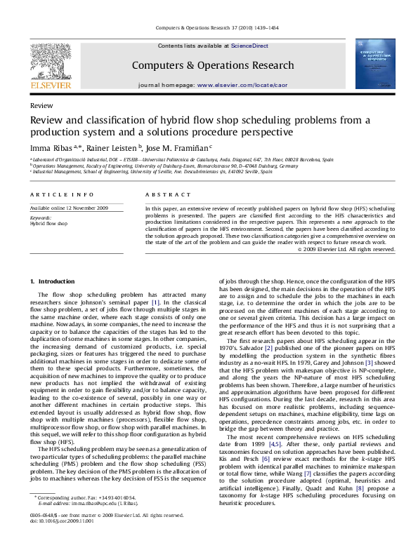 (PDF) Review and classification of hybrid flow shop scheduling problems from a production system ...