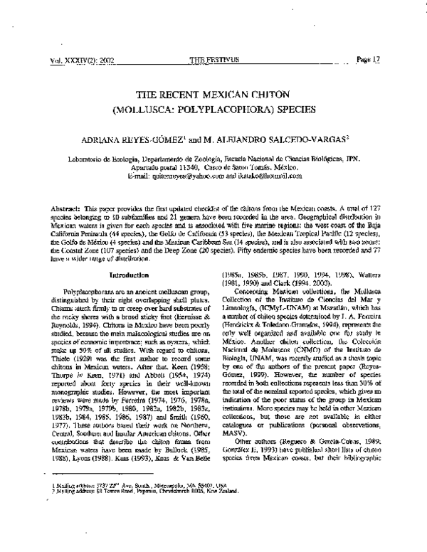 (PDF) The Recent Mexican Chiton (Mollusca: Polyplacophora) species