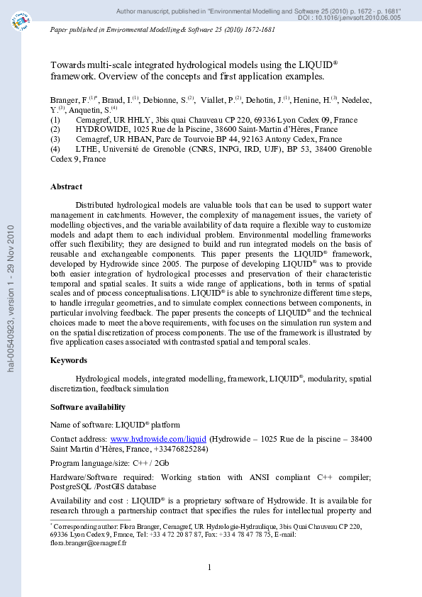 (PDF) Towards multi-scale integrated hydrological models using the LIQUID® framework. Overview ...