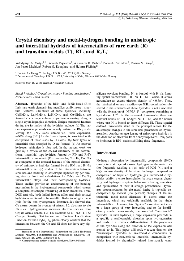 (PDF) Crystal chemistry and metal-hydrogen bonding in anisotropic and ...