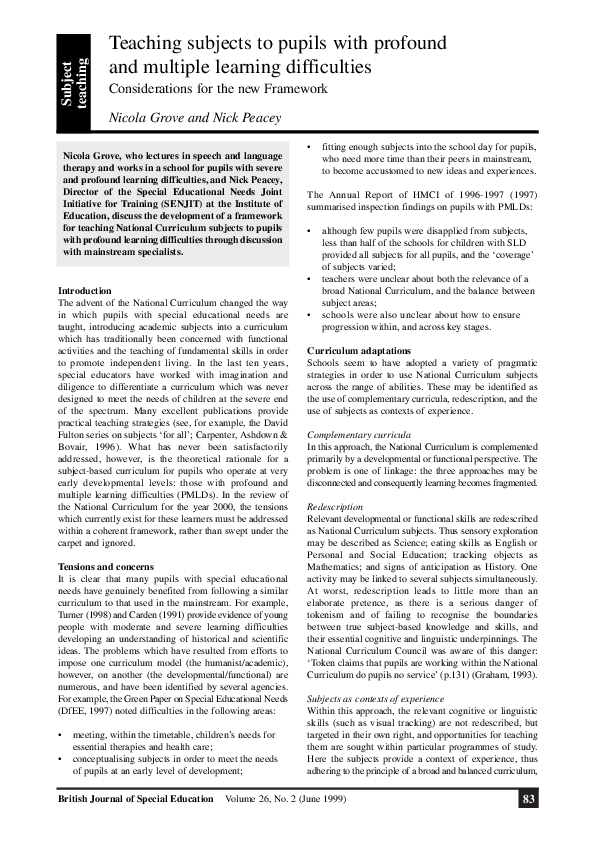 (PDF) Teaching subjects to pupils with profound and multiple learning ...