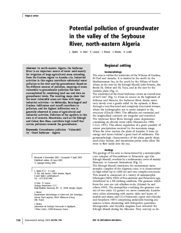 (PDF) Potential pollution of groundwater in the valley of the Seybouse ...