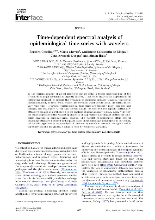(PDF) Time-dependent spectral analysis of epidemiological time-series with wavelets