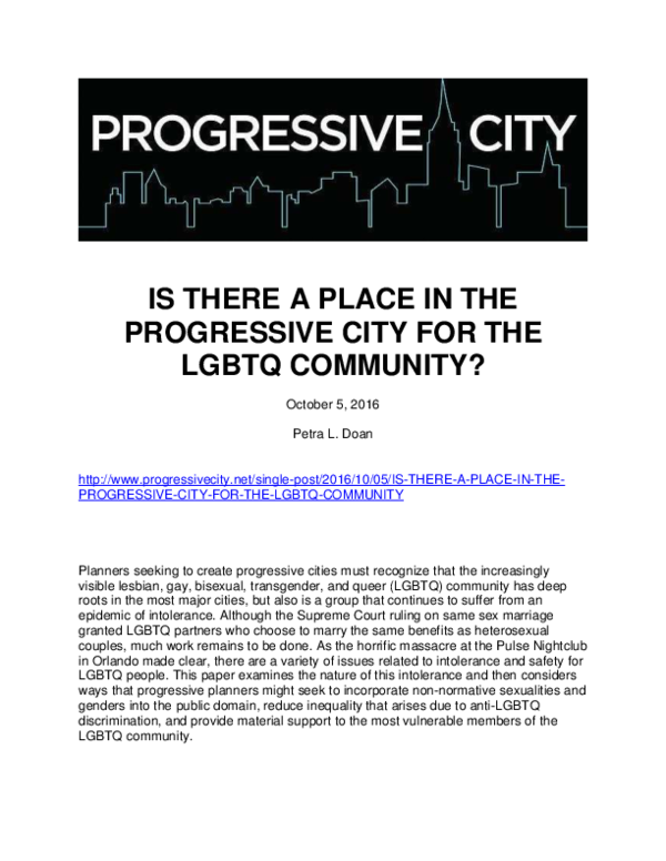 (PDF) IS THERE A PLACE IN THE PROGRESSIVE CITY FOR THE LGBTQ COMMUNITY ...