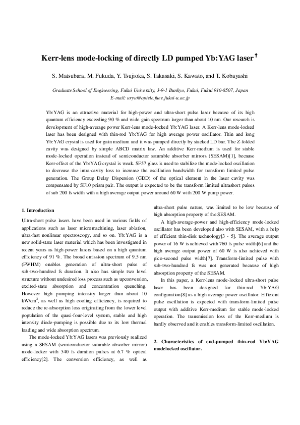(PDF) Kerr-lens mode-locking of directly LD pumped Yb:YAG laser