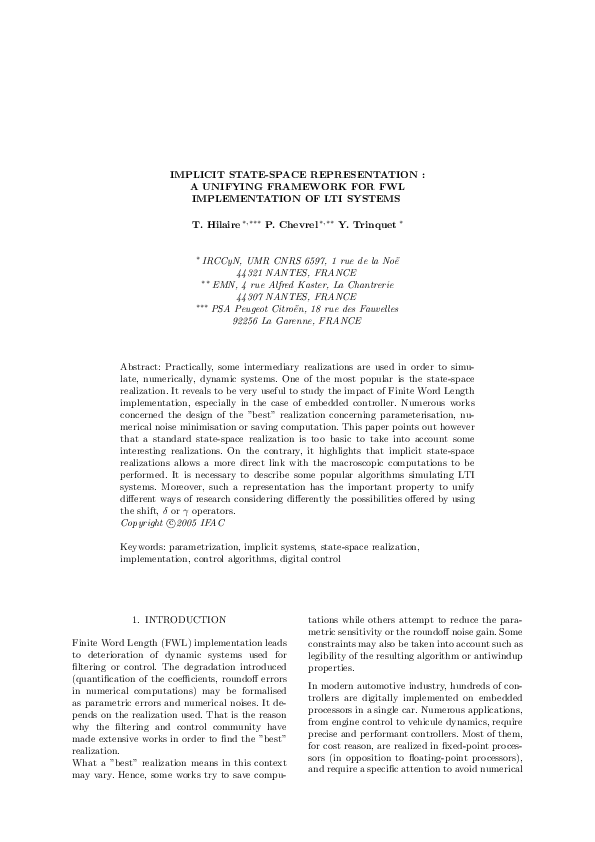 (PDF) Implicit state-space representation: A unifying framework for FWL implementation of LTI ...