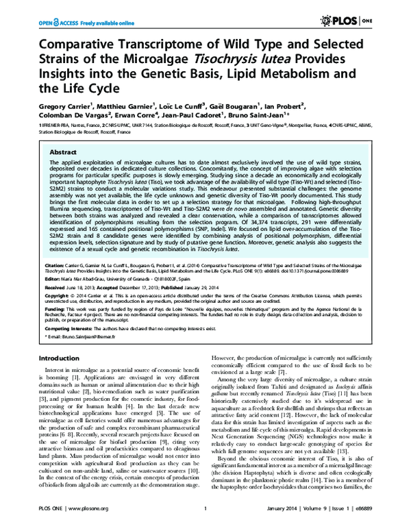 (PDF) Comparative Transcriptome of Wild Type and Selected Strains of the Microalgae Tisochrysis ...
